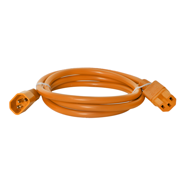 C14 to C15 Power Cords, Orange, 15A, 250V, 14/3 SJT - Locking Power Cords