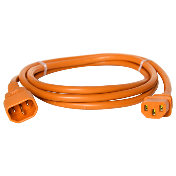 C14 to C13 Power Cords, Orange, 10A, 250V, 18/3 SJT - Locking Power Cords